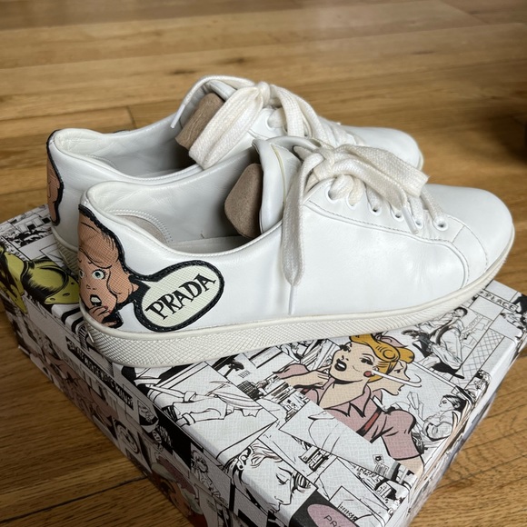 Prada | Shoes | Prada Cartoon Stamp Leather Sneakers | Poshmark